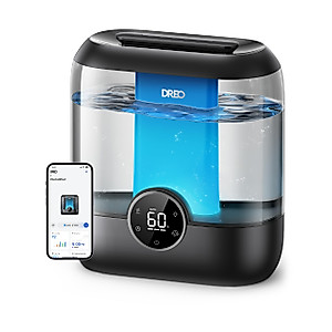 Dreo Smart Humidifiers for Bedroom, 6L Top Fill Supersized Cool Mist Humidifier for Large Room, 60 Hour Runtime, Quiet Ultrasonic Humidifiers for Plants, Baby, Indoor, Home, Night Light, Black
