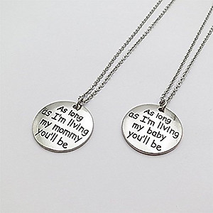 Mother Daughter Gift Key chain Set Mother Daughter Love Circular Tag Necklace Key Chain as long as I'm living Jewlery (Necklace Set(2pcs))