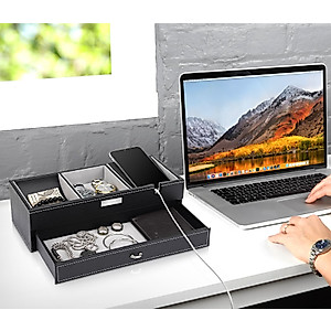 Baoyun Mens Valet Tray, Nightstand Organizers for Men, Leather Jewelry Storage Box Bedside Table Organizer EDC Catch All for Jewelry Key Wallet and Phone