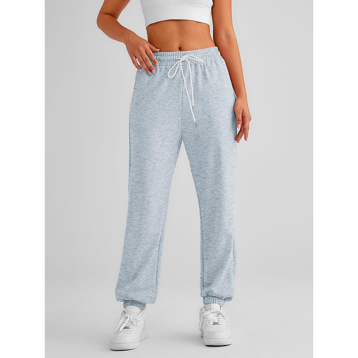 AUTOMET Women's Cinch Bottom Sweatpants Athletic Joggers Lounge Pants with Pockets Grey M