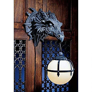 Design Toscano Marshgate Castle Dragon Electric Wall Sconce Light Fixture, Greystone