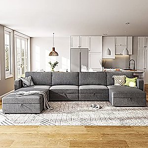 HONBAY 149'' Modular Sectional Sofa U Shaped Modular Couch with Storage Seats 7 Pieces Modular Sofa Deep Seat Modular Sectional Couch with Wide Chaise, Light Grey