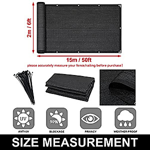 6'x50' Privacy Screen Fence, Cover Fabric Shade Tarp Netting Mesh Cloth - Commercial Grade 170 GSM, Fencing Mesh Shade Net Cover for Wall Garden Yard Backyard Indoor Outdoor Home Decoration(Black)