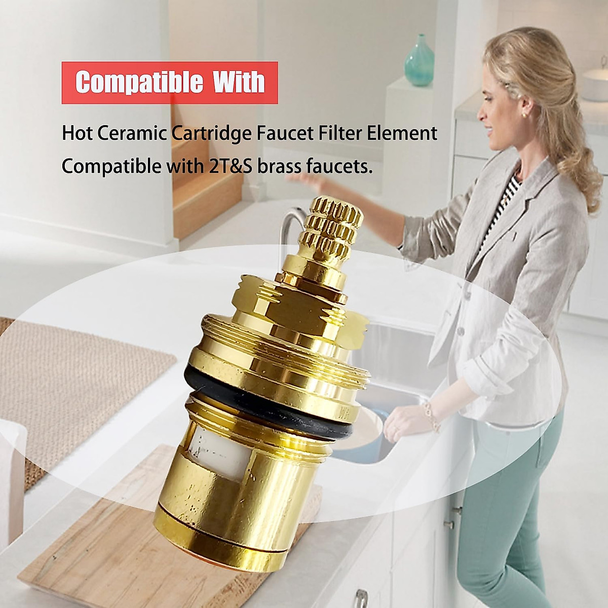 Ceramic Cartridge Assembly Replace 013787-45,Hot Ceramic Cartridge Faucet Filter Element,Compatible with T&S Brass Faucets,Temperature 40F-140F,Pressure 20PSI-125PSI