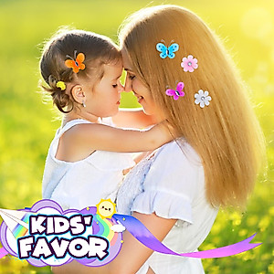 PinkSheep Hair Clip, Butterfly Flower Hair Accessory for Little Girl, 12PCS Tulle Mesh Hair Bows Colorful Flower Hair Pins Barrettes, for Toddler Baby Girls