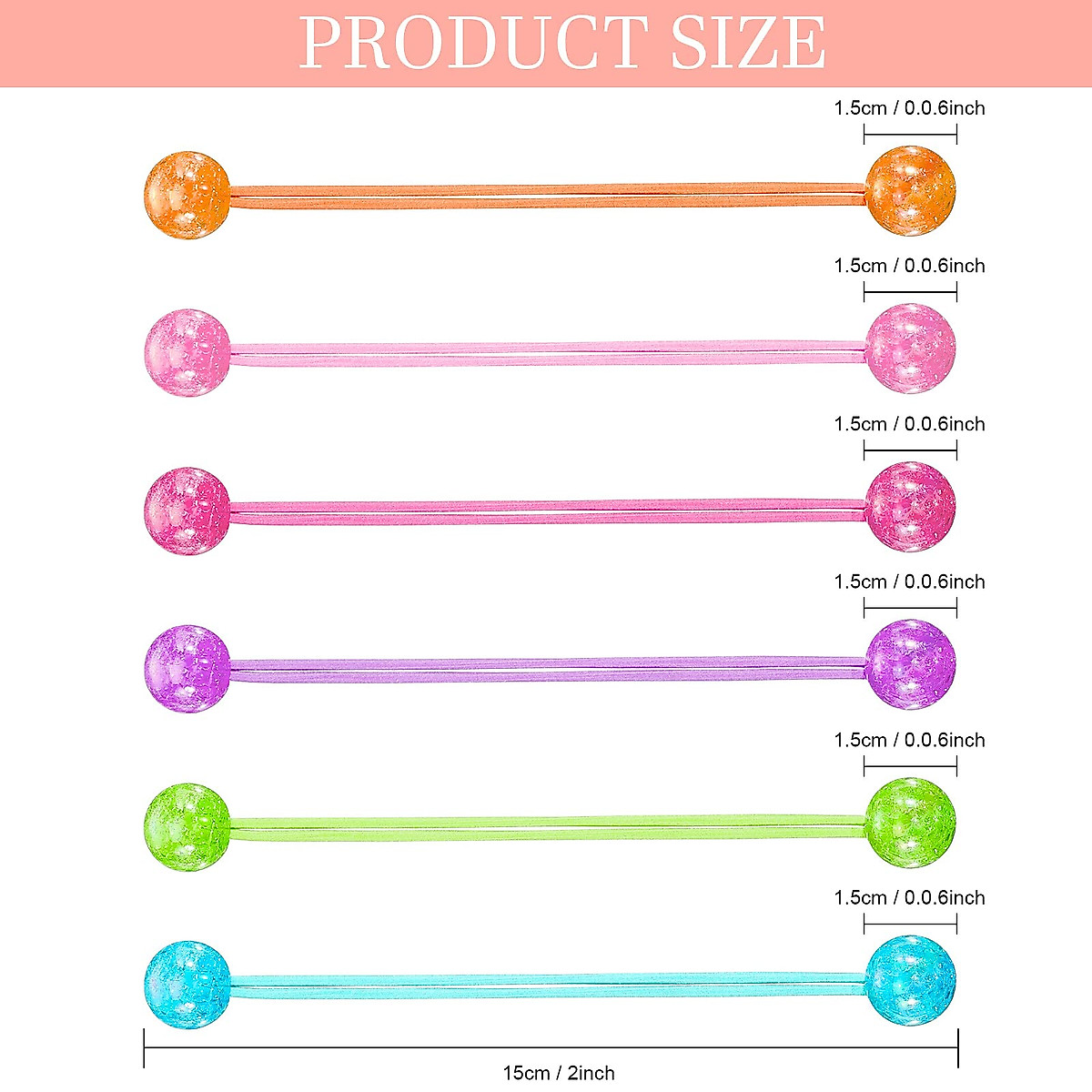 Juinte 6 Pairs Ball Hair Bands, 6 inches Acrylic Butterfly Ponytail Hair Bands, Hair Accessories for Girls Women Kids, Multicolor (12 Count)