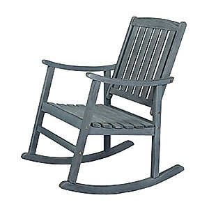 JONATHAN Y RCK102B Penny Classic Slat-Back 300-Lbs Support Acacia Wood Patio Outdoor Rocking Chair for Garden, Lawn, Backyard, Pool, Deck, Beach, Firepit, Gray