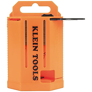 Klein Tools 44127 Utility Knife Blade Dispenser with 50 Precision Ground Replacement Hook Blades for Long-Lasting Sharpness