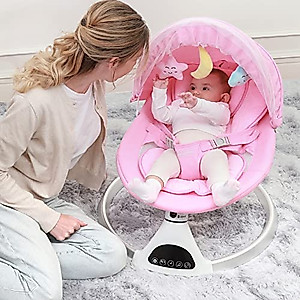 HARPPA Electric Baby Swing for Infants to Toddler, Portable Babies Swinger for Newborn Boy and Girls with 5 Swing Speed, Remote Control Music Speaker with 12 Preset Lullabies Enabled Bluetooth Pink