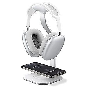 Spigen S380 (MagFit) Designed for Airpods Max Stand/MagSafe Charger [Charger Not Included] - Premium Aluminum Dual Headphone Stand Compatible with iPhone 15/14/13/12 Models - Silver