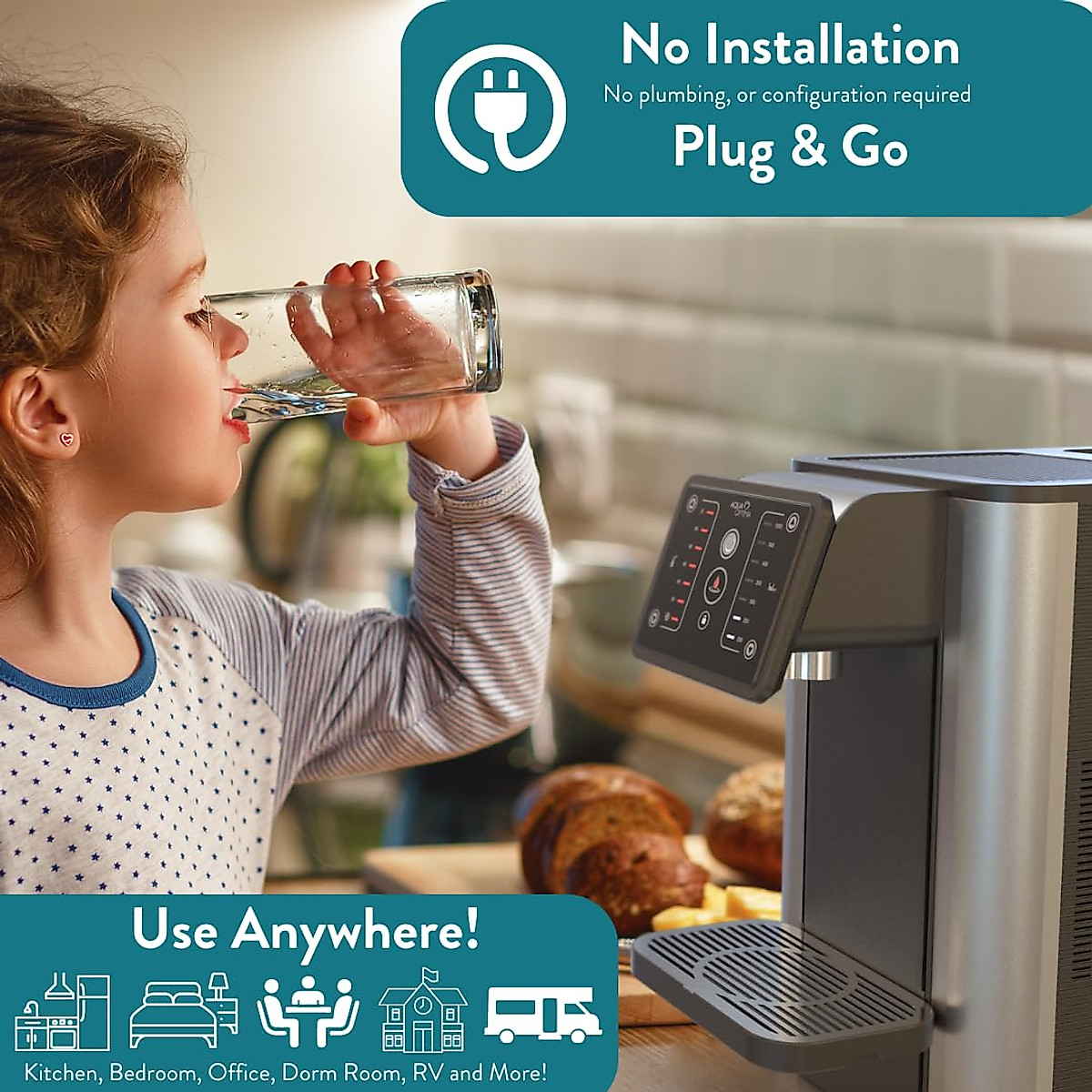 Aqua Optima AUR002 Improved Quick Heating Hot Water Dispenser, Water Cooler, Electric Kettle, Countertop Water Filter, 7 Temperatures, Dispenses Cold Water, Zero Installation, Includes 1 Filter