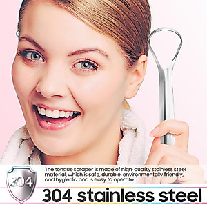 Tongue Scraper for Adults, Tongue Scraper Stainless Steel, Tongue Cleaning Fight Bad Breath Treatment for Oral Care, Free Breath Tongue Brush Travel Friendly BPA Free (2 Packs)
