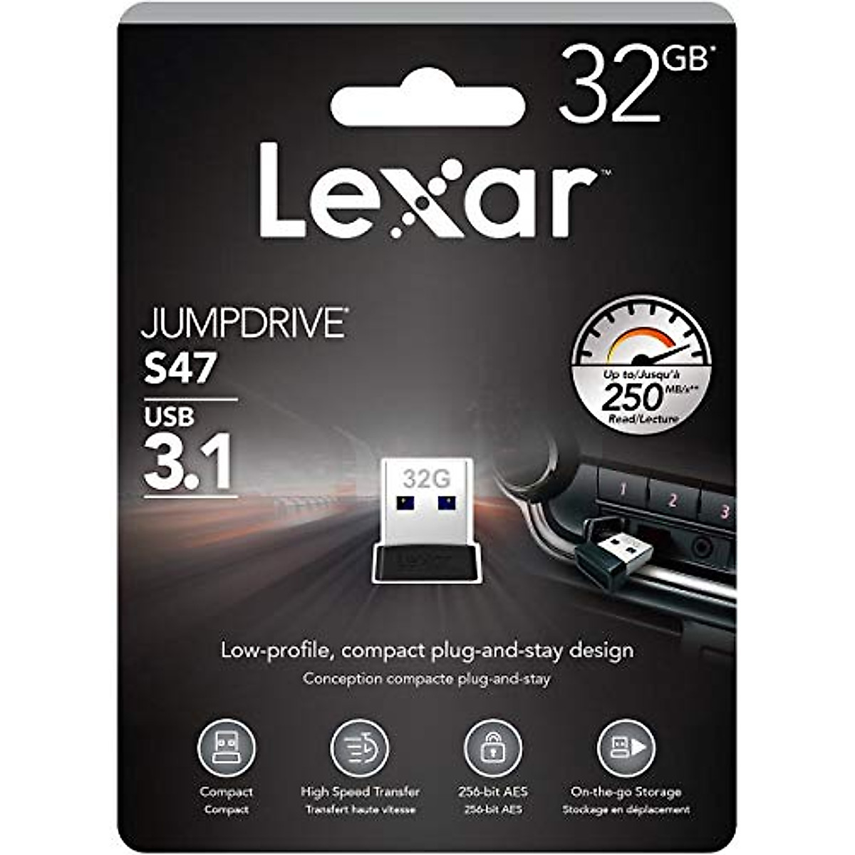 Lexar JumpDrive S47 32GB USB 3.1 Flash Drive (LJDS47-32GABBKNA), Black