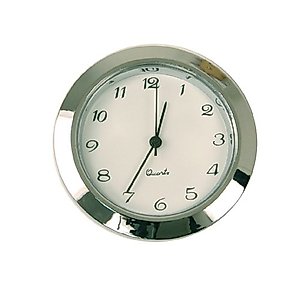 Paylak Mini Clock Quartz Movement Insert Round 1 7/16" Silver Tone White Dial with Numbers