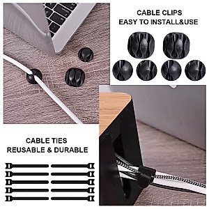 Cable Management Box, 2 Pack Large & Medium Bamboo Style Cable Organizer Box with 17 PCS Cable Management Set, Cord Organizer Box to Hide Surge Protector on Desk or Floor (Black)