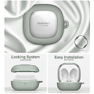 SURITCH Protective Case for Samsung Galaxy Buds FE(2023)/Buds 2 Pro(2022)/Buds 2(2021)/Buds Pro(2021)Buds Live(2020), Shockproof Sturdy Earbuds Cover for Charging Case with Heavy-Duty Carabiner, Green