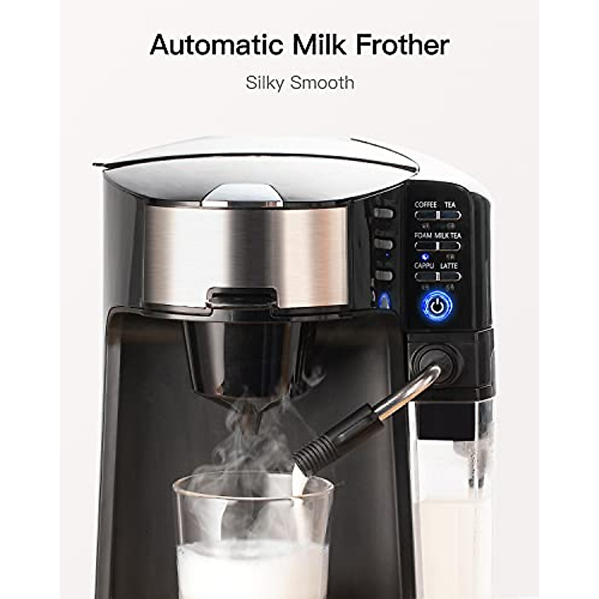Boly 6-In-1 Coffee Maker with Auto Milk Frother, Single Serve Coffee, Tea, Latte and Cappuccino Machine, Compatible With Capsule & Ground Coffee, Compact Coffee Maker
