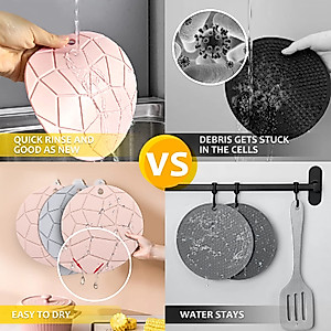 Pillercules Silicone Trivets for Hot Dishes Pots & Pans, Silicone Pot Holders Hot Pads for Kitchen Counter, Silicone Trivet Mat Hot Plates to Protect Table, Pink Trivet Set of 3, MoiTri