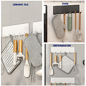 EOREA Magnetic Key Holder with 6 Hooks - Wall Adhesive Rack Hanger for Entryway, Refrigerator, Kitchen, Laundry Room (White)