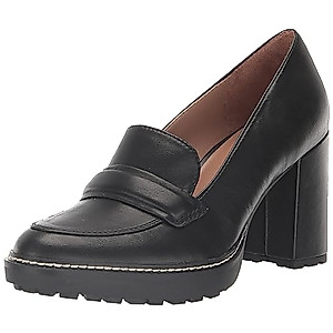 Naturalizer Womens Dabney Slip On Lug Sole Heeled Loafers Black Smooth 7.5 M