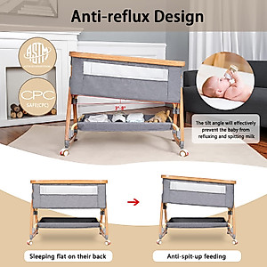 Komcot Baby Bassinet, Bedside Bassinet for Baby, 6 Height Adjustable Baby Bed, 3 in 1 Bassinet Bedside Sleeper with Wheels, Mosquito Net, Portable Bedside Crib for Infant/Baby/Newborn (Light Grey)