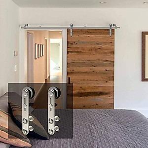 CCJH 5FT Stainless Steel Sliding Barn Door Hardware Track Kit Heavy Duty for Single Wood Door (Round Shape Hanger)