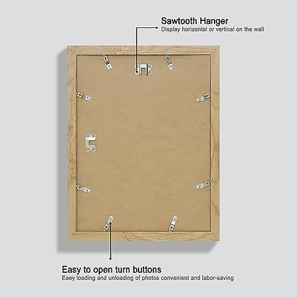 Hongkee 11x14 Picture Frame Set of 4, Made of Natural Oak Wooden Frame, Display 8x10 Pictures with Mat or 11 x 14 Posters without Mat for Wall Mounting, Gallery Photo Frames