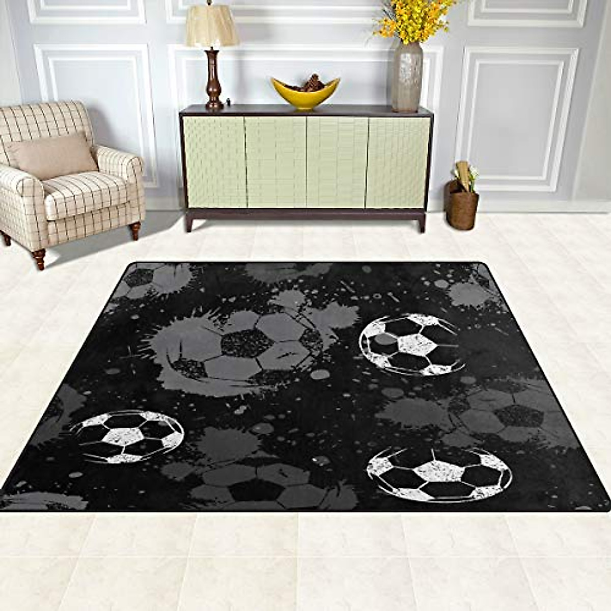 ALAZA Abstract Football Soccer Ball Watercolor Area Rug Rugs for Living Room Bedroom 7' x 5'