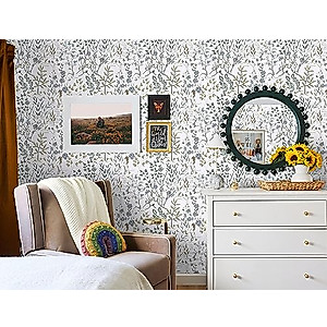 Timeet Floral Wallpaper Peel and Stick Wallpaper Wildflowers Wallpaper 15.4"x118.11" Deer Crane Wall Murals Self Adhesive Removable Wallpaper for Bedroom Living Room Wall Decor