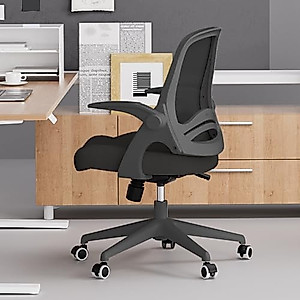 Hbada Office Chair, Desk Chair with Flip-Up Armrests and Saddle Cushion, Ergonomic Office Chair with S-Shaped Backrest, Swivel, Mesh, for Home and Office, Black