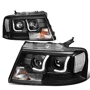 Auto Dynasty Dual LED DRL Projector Headlights Assembly Compatible with Ford F150 Lincoln Mark LT 2004-2008, Driver and Passenger Side, Black Housing Clear Corner