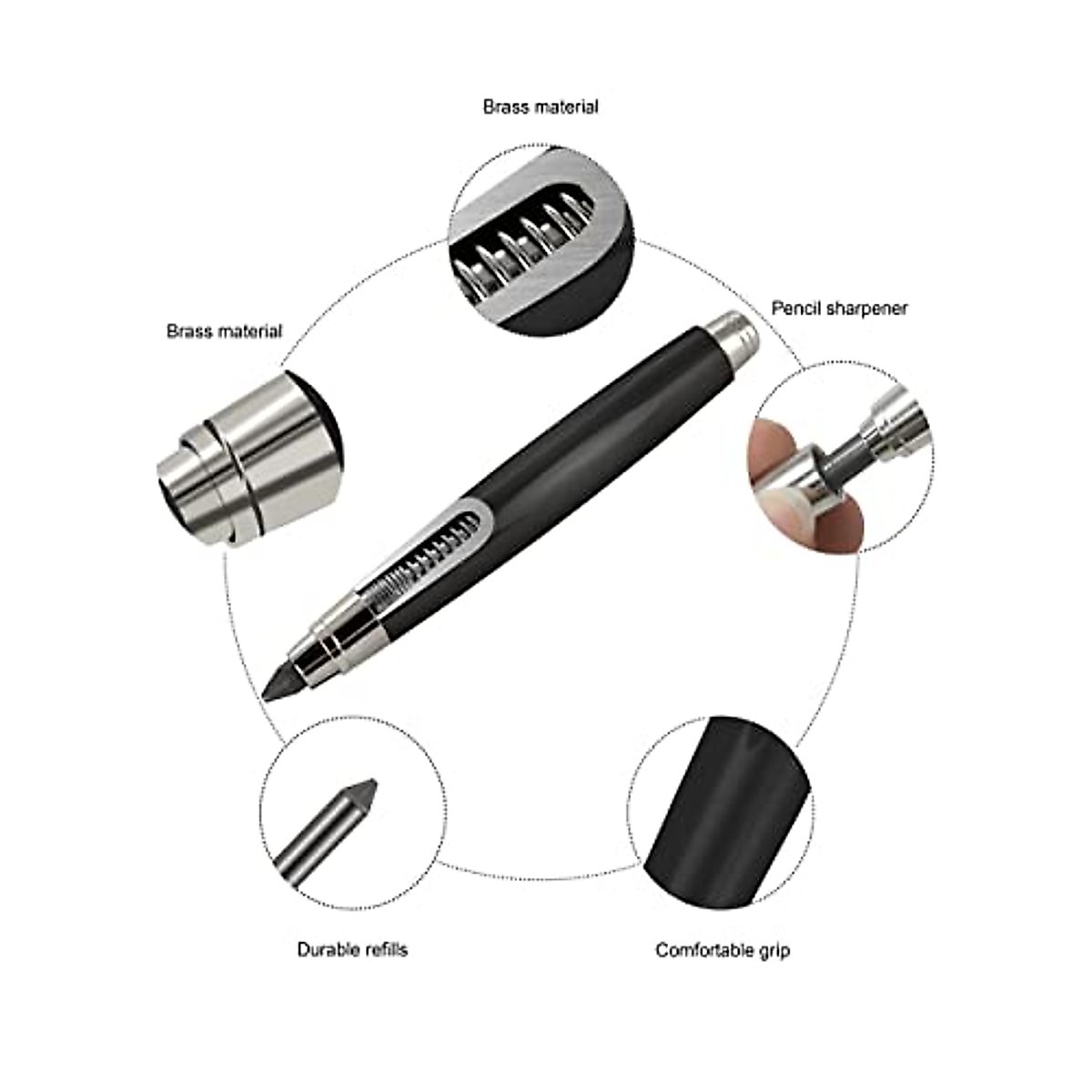 WSD Sketch Up 5.6mm Mechanical Pencil Mechanical Clutch with Built Sharpener (Black)