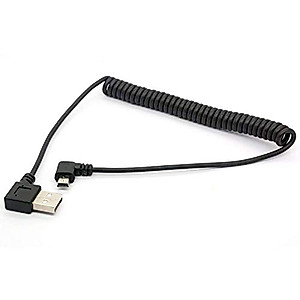 Coiled Mini USB Cable, 90 Degree Spring USB 2.0 to Mini USB Cable Cord, Right Angle Charging and Sygn Mini USB Adapter Lead