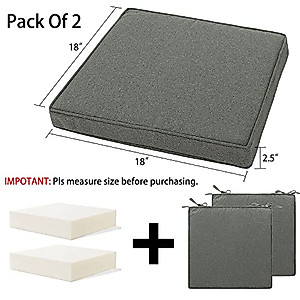 Magpie Fabrics Patio Square Chair Cushions 18"x18"x2.5" with Ties, 2 Pack, Waterproof Weather Resistant Indoor/Outdoor Universal Corner Seat Cushion, for Garden Dining Office(Dark Grey)