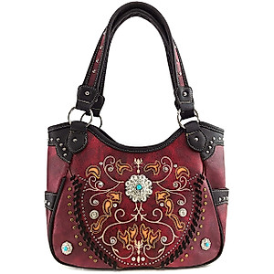 Zelris Spring Bloom Western Concho Women Conceal Carry Tote Handbag Purse (Red)