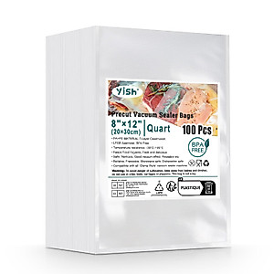 Vacuum Sealer Bags for Food: 100 Quart 8"×12" Precut Bags for Food Saver, Commercial Grade, BPA Free, Heavy Duty Food Sealing Bags for Storage, Meal Prep, Sous Vide