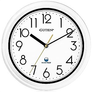 Caysie 11 Inch Indoor Outdoor Waterproof Wall Clock, Silent Non-Ticking Battery Operated Quality Quartz Round Clock for Patio, Pool, Home Decor (White)