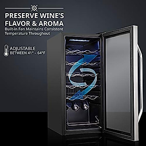 Ivation 18 Bottle Compressor Wine Cooler Refrigerator w/Lock | Large Freestanding Wine Cellar For Red, White, Champagne or Sparkling Wine | 41f-64f Digital Temperature Control Fridge Stainless Steel
