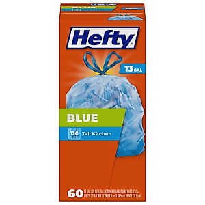 Hefty Recycling Trash Bags, Blue, 13 Gallon, 60 Count