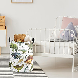 Jungle Dinosaur Personalized Laundry Basket Hamper,Collapsible Storage Baskets with Handles for Kids Room,Clothes, Nursery Decor