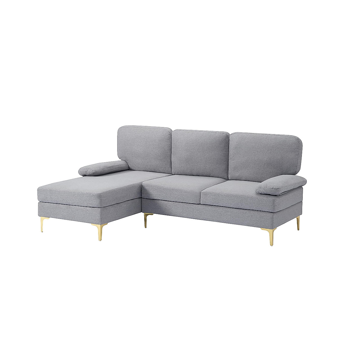 POCIYIHOME 79.5" Left Hand Facing Sectional Sofa Couch with 2 Detachable Armrest Pillows, Modern Fabric 3-Seater L Shape Chaise with Metal Legs for Living Room,Apartment,Office, Polyester, Light Grey