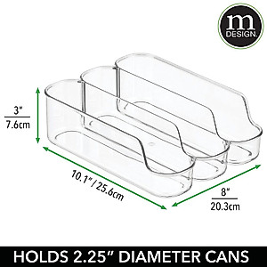 mDesign Small Plastic Kitchen Storage Organizer Divided Bin for Tall Skinny Soda/Pop Cans - 3 Compartments for Kitchen, Pantry, Refrigerator - Clear