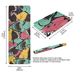 AGONA Funny Angry Shark Animals Yoga Mat Thick Non Slip Exercise Mat Portable Travel Yoga Mat Folding Fitness Workout Mat for Yoga Pilates Home Floor Exercises Children Playtime