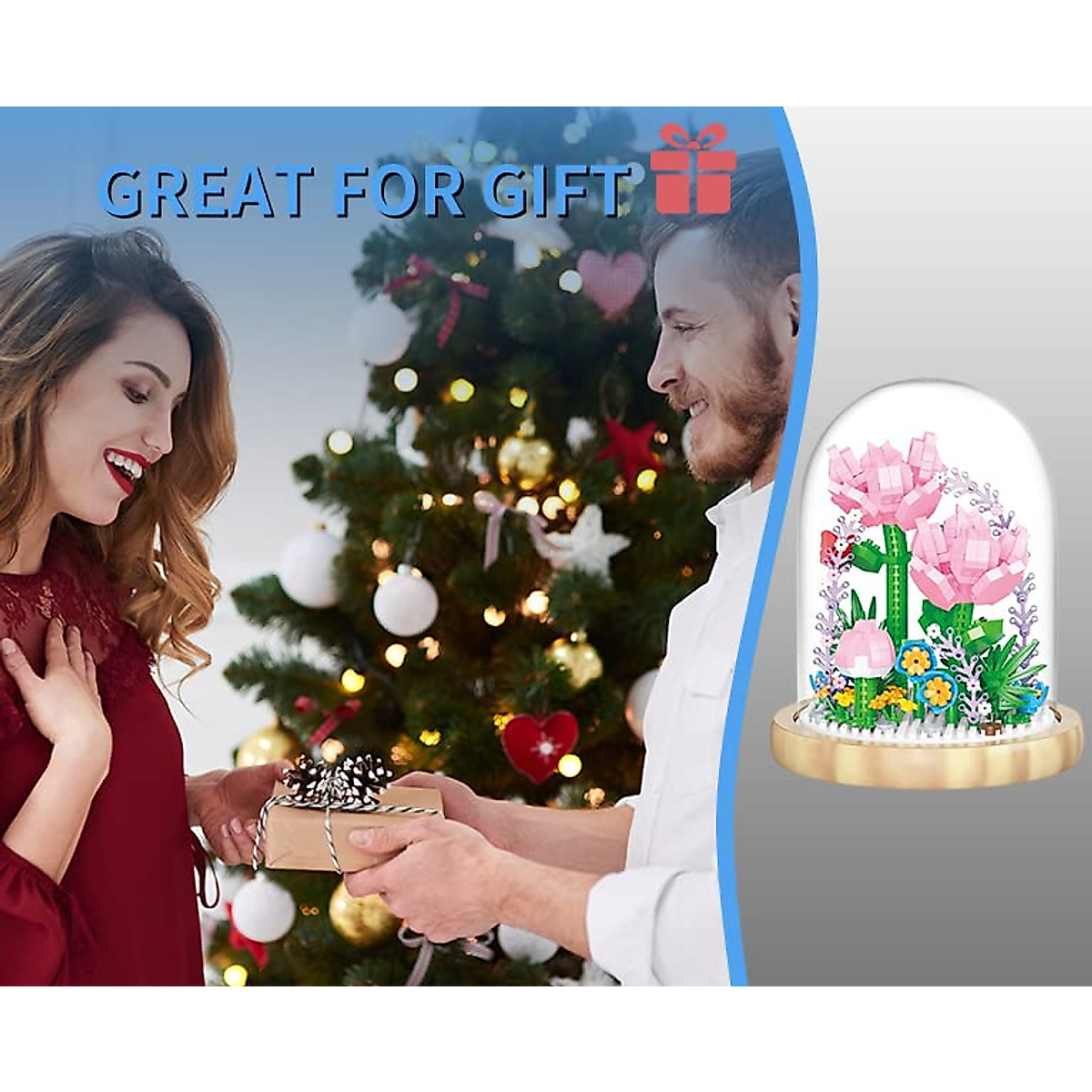 FLOWERKITY Building Blocks Flower Set Carnation Bouquets Mini Blocks with Dust Cover, Botanical Collection Gifts for Adults, Women… (Pink Carnation)