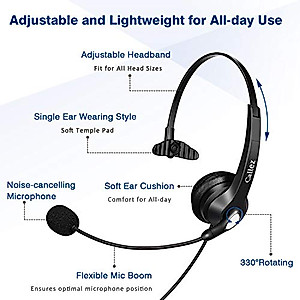 USB Headset with Microphone Noise Cancelling & Audio Controls, Wideband Computer Headphones for Business UC Skype Lync Softphone Call Center Office, Clearer Voice, Super Light, Ultra Comfort