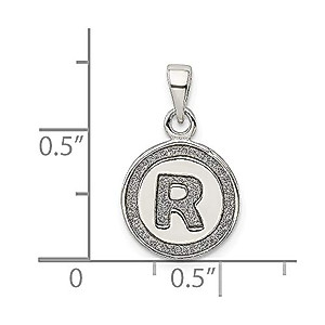 Solid 925 Sterling Silver Glitter Enamel Letter R Circle Pendant Charm - 22mm x 13mm