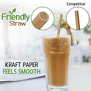 Friendly Straw 300 Pack Biodegradable Kraft Paper Straws, 7.75" x .25" Drinking Paper Straw Bulk Pack