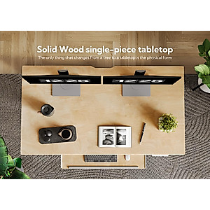 INNOVAR Electric Standing Desk, Solid Wood Adjustable Desk with Keyboard Tray, 48×24 Inch Stand up Home Office Desk with Whole-Piece Board, White Frame/Natural Top