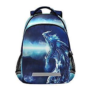 Angry Dragon School Backpacks with Chest Strap for Teens Boys Girls,Lightweight Student Bookbags 17 Inch, Blue Casual Daypack Schoolbags