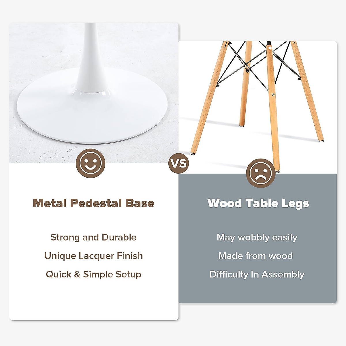 Ufurpie 5 Piece Dining Table Set, 42" Modern Round Dining Table and 4 DSW Chairs, Tulip Style Pedestal Base and Solid Wood Legs, Easy Assembled Dining Table Set for 4